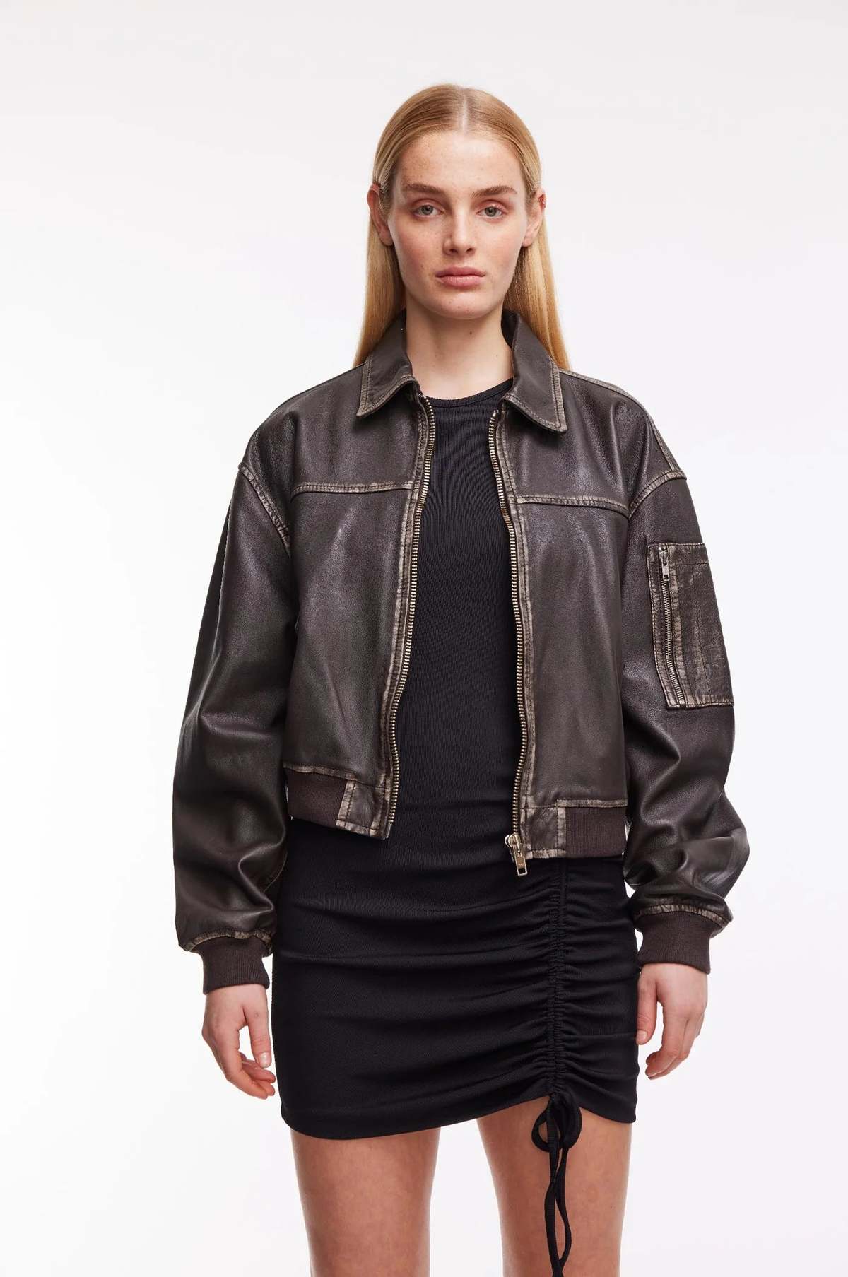 Oval Square Rocker Leather Bomber - Vintage Dark Oak | Garmentory