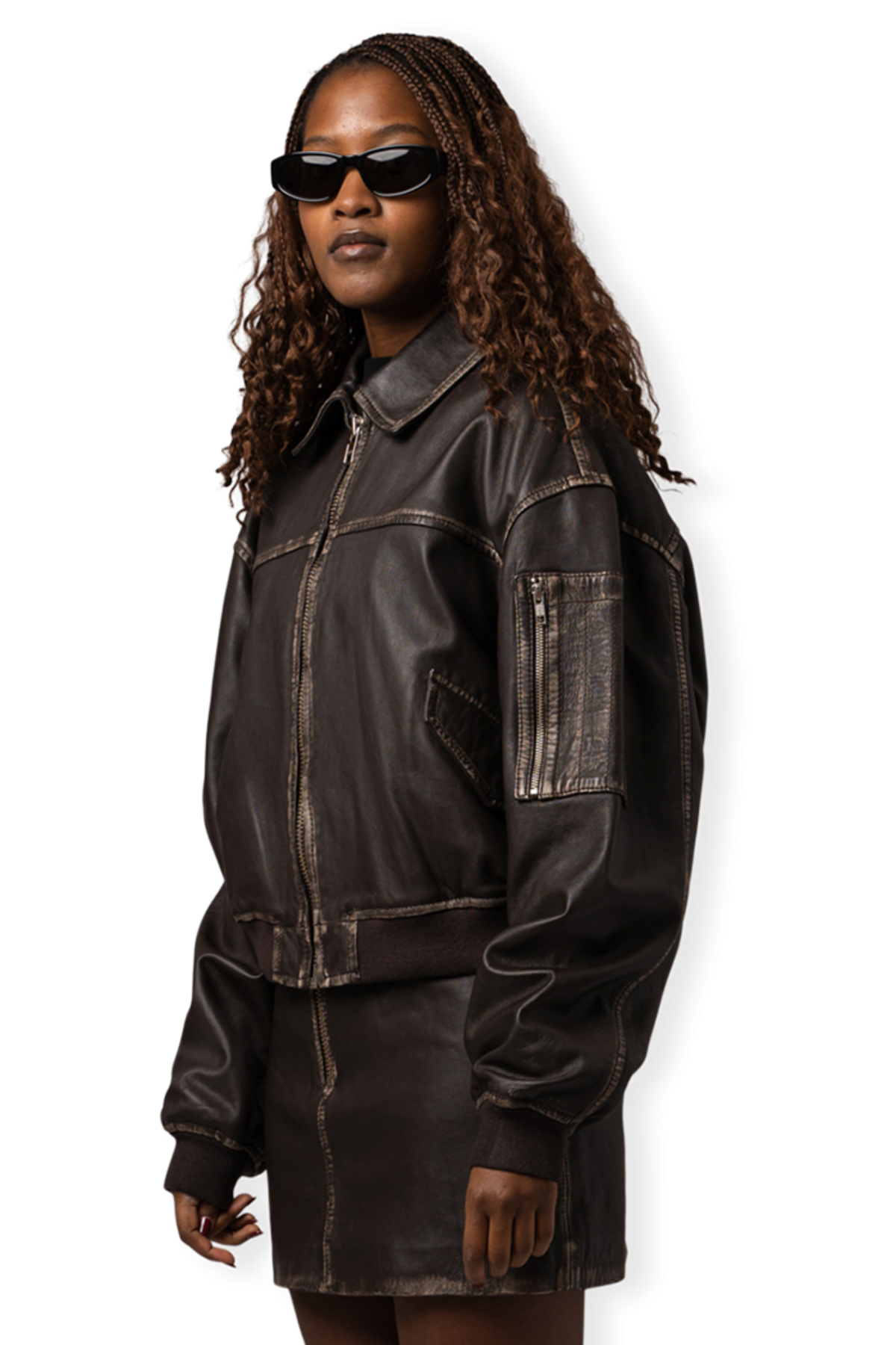 Oval Square Rocker Leather Bomber - Vintage Dark Oak | Garmentory