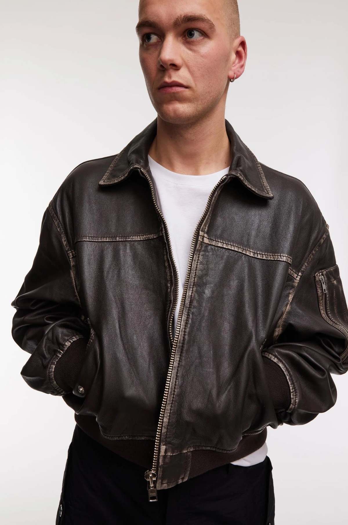 Oval Square Rocker Leather Bomber - Vintage Dark Oak | Garmentory
