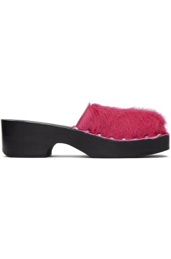Acne Studios Pink Hairy Clogs | Garmentory