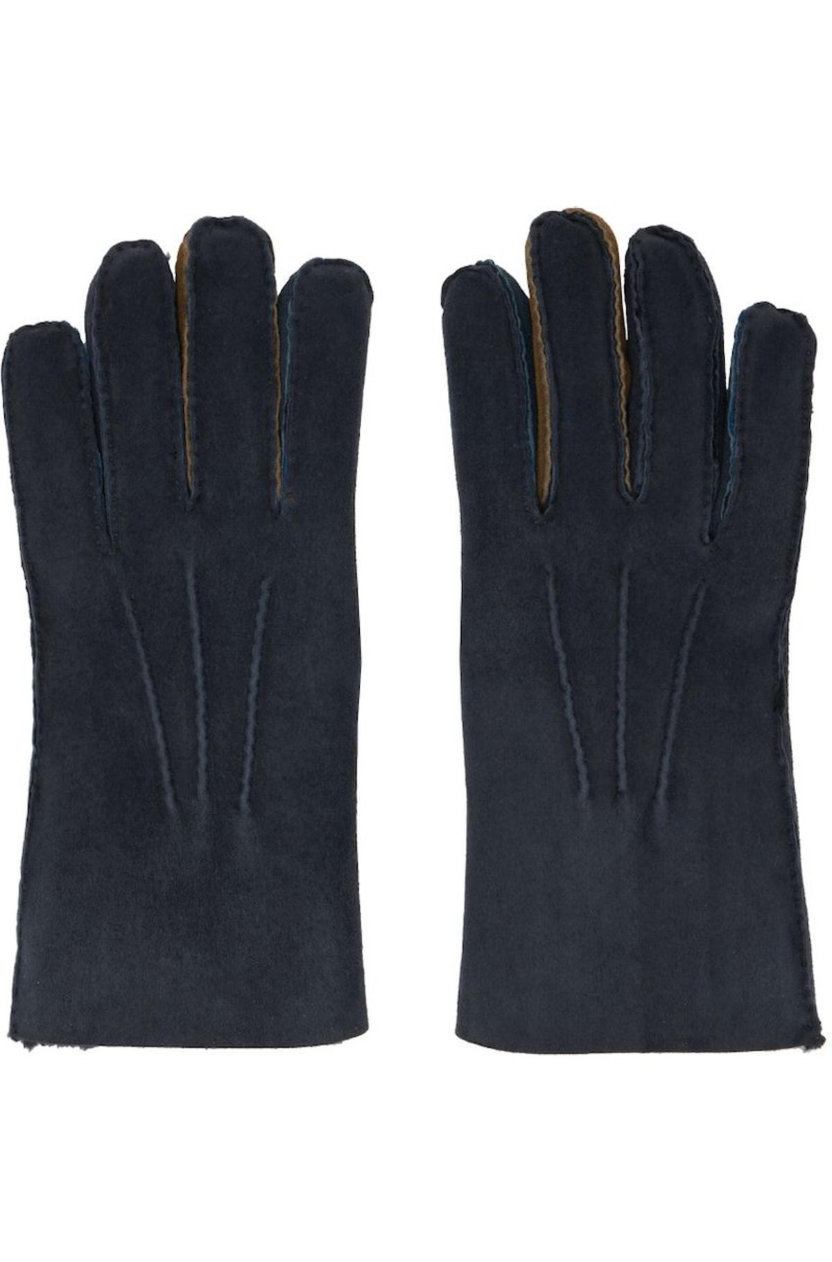 Paul Smith Navy Pinched Seam Shearling Gloves | Garmentory
