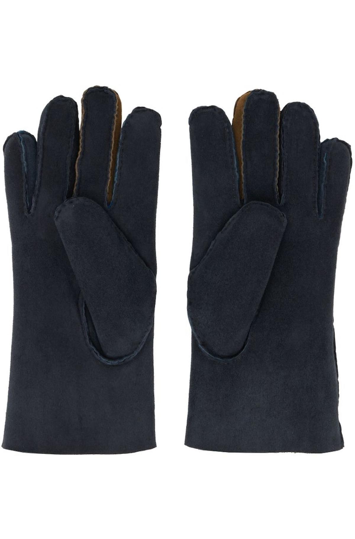 Paul Smith Navy Pinched Seam Shearling Gloves | Garmentory