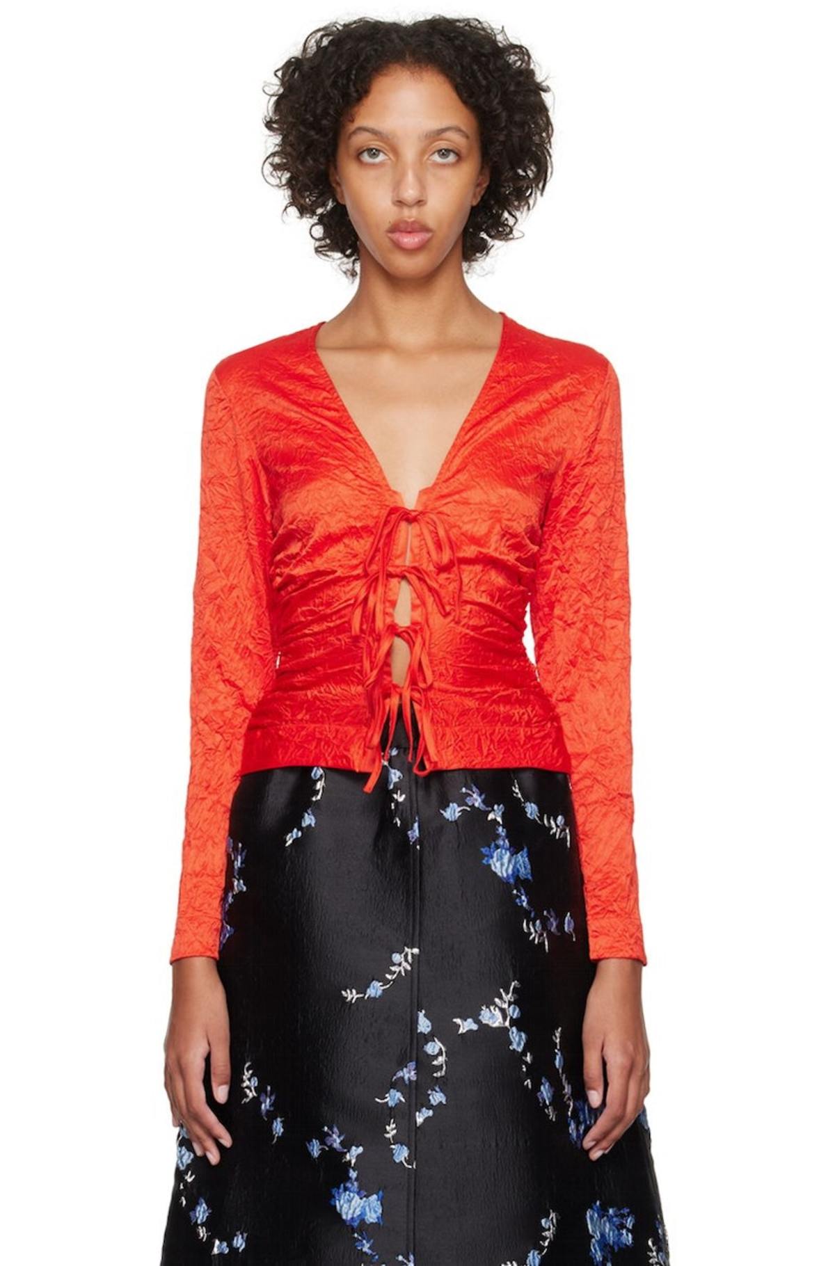 Ganni Red Crinkled Blouse - Grenadine | Garmentory