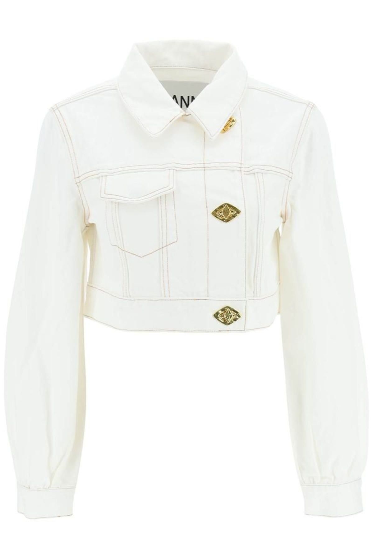 Ganni cropped denim jacket - White | Garmentory