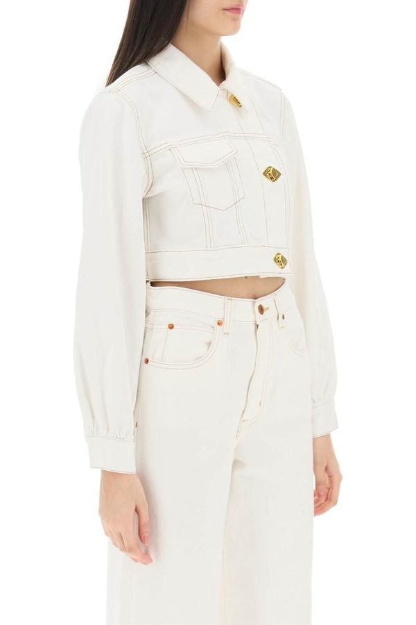 Ganni cropped denim jacket - White | Garmentory
