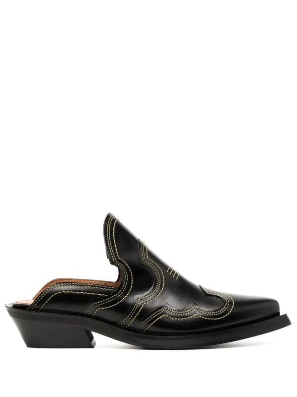 GANNI EMBROIDERED WESTERN MULE SHOES | Garmentory