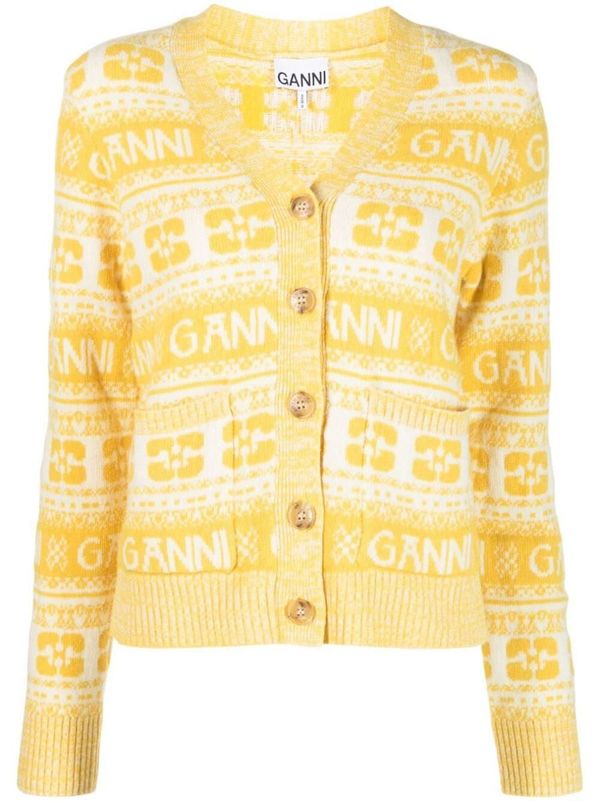 GANNI LOGO WOOL MIX CARDIGAN CLOTHING | Garmentory