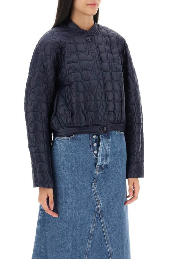 Ganni cropped jacket with butterfly quilting - Blue | Garmentory