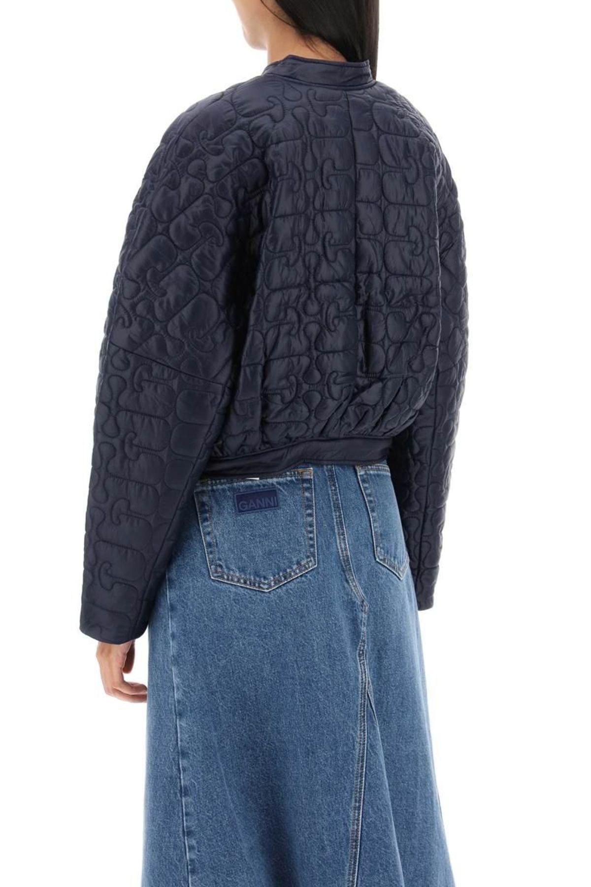 Ganni cropped jacket with butterfly quilting - Blue | Garmentory