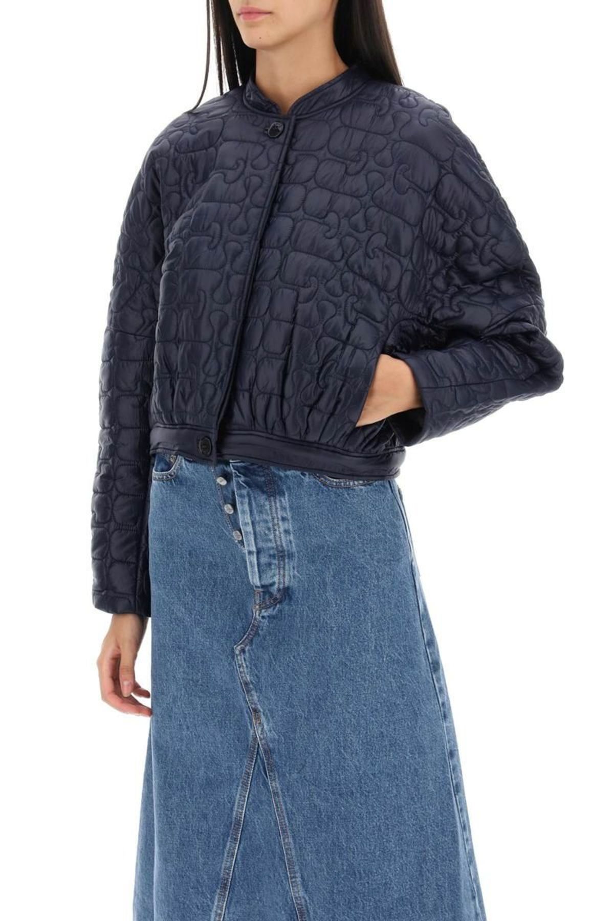 Ganni cropped jacket with butterfly quilting - Blue | Garmentory