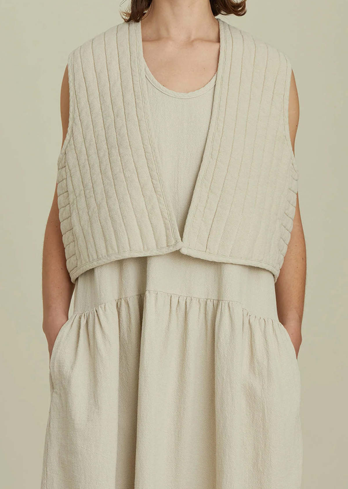 Black Crane Quilted Vest - Ivory | Garmentory