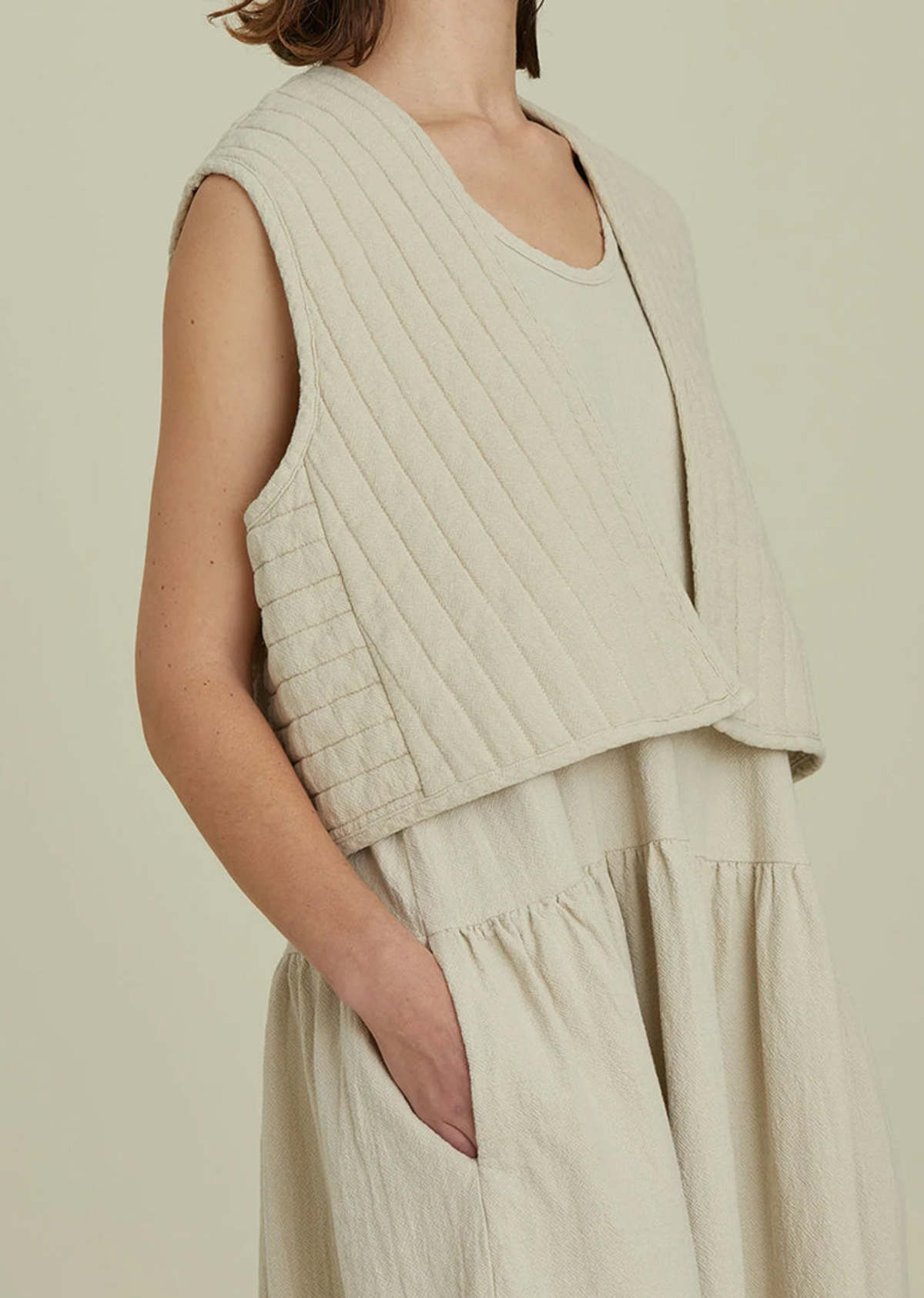 Black Crane Quilted Vest - Ivory | Garmentory
