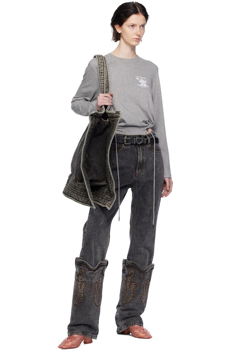 Y/Project Gray Denim Maxi Wire Cabas Tote - Vintage Black | Garmentory