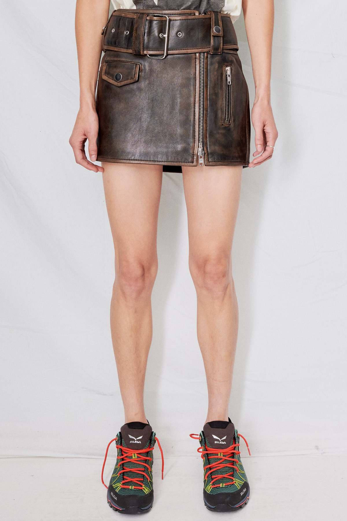 Stand Studio Leather Biker Mini Skirt - Worn Black | Garmentory