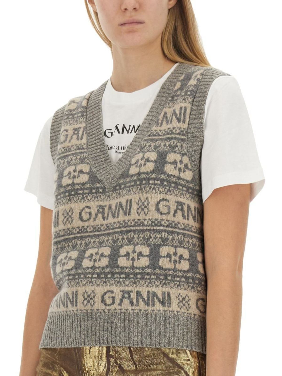 Ganni VESTS WITH LOGO - Grey | Garmentory