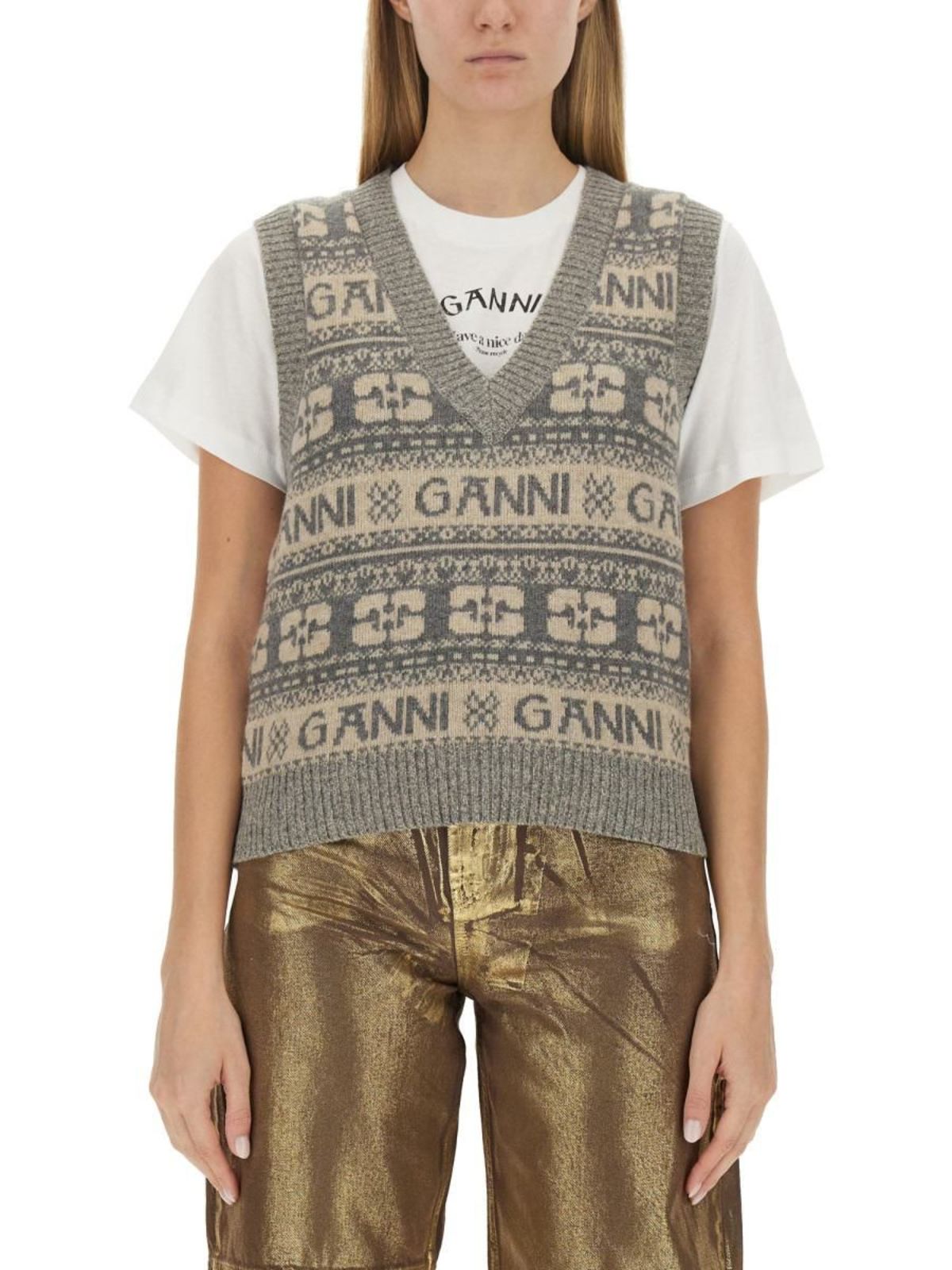 Ganni VESTS WITH LOGO - Grey | Garmentory