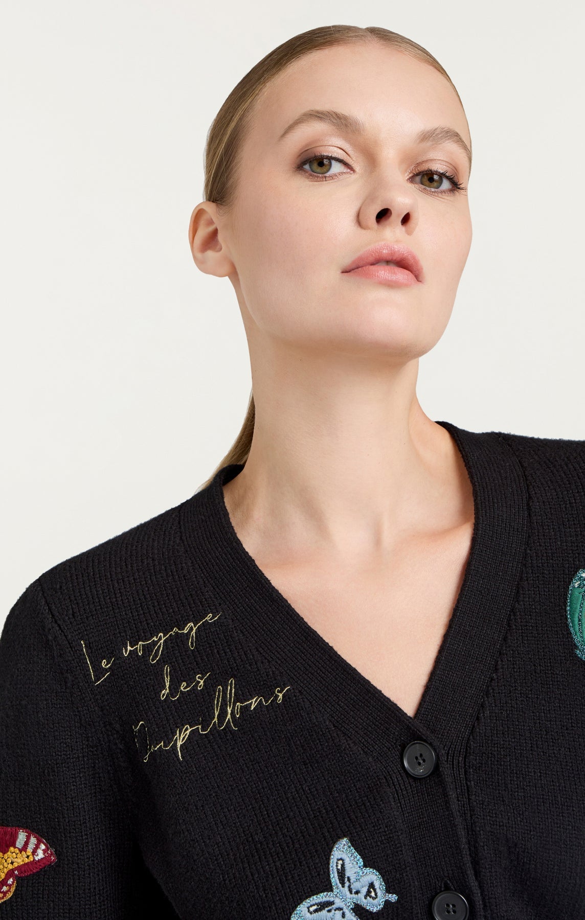 Cinq à Sept Butterfly Embellished Morgan Cardigan - Black | Garmentory