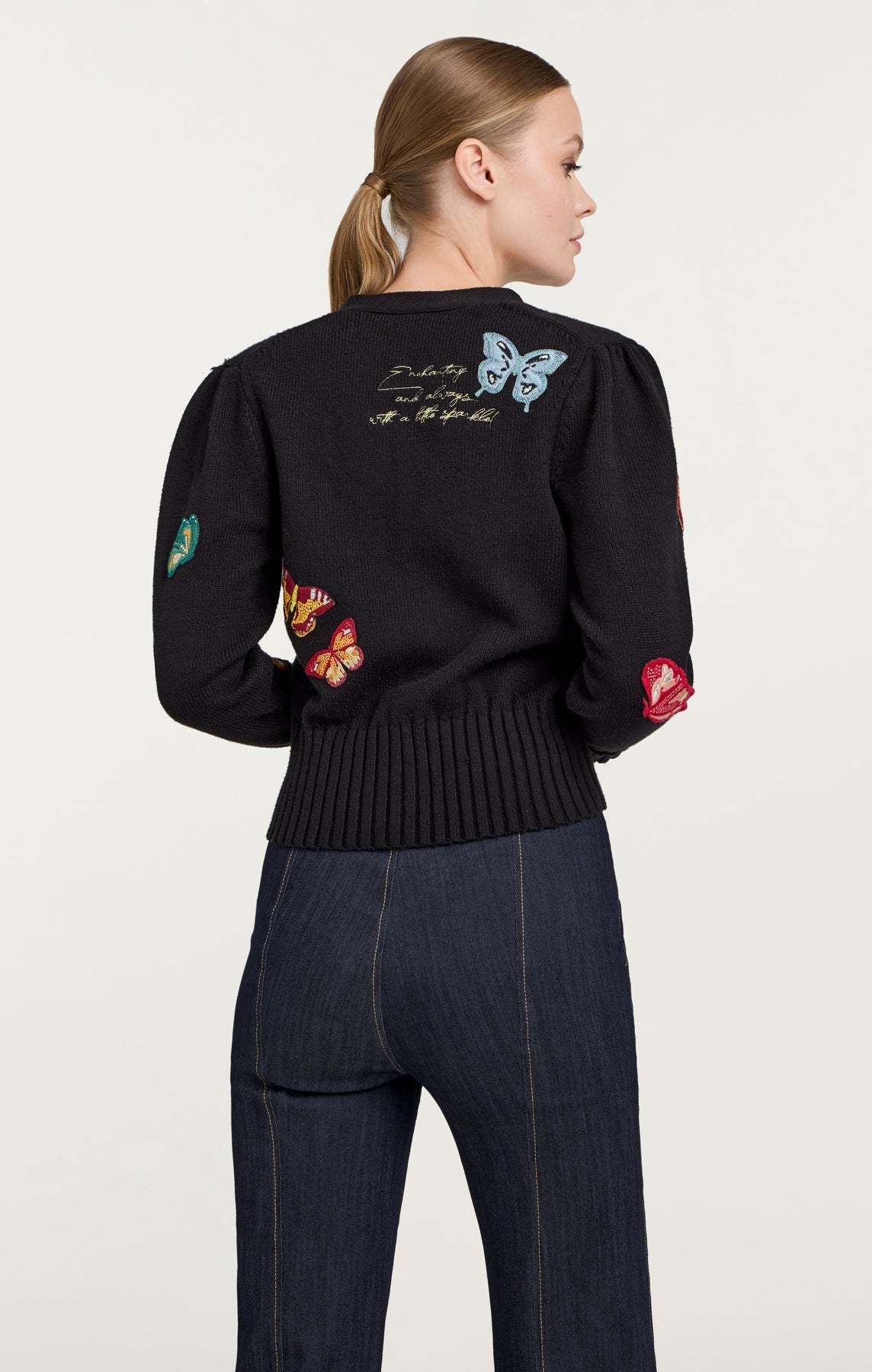 Cinq à Sept Butterfly Embellished Morgan Cardigan - Black | Garmentory
