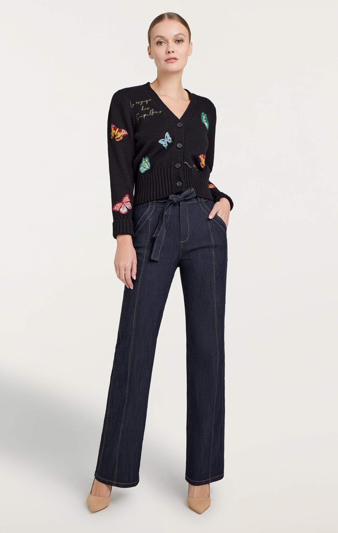 Cinq à Sept Butterfly Embellished Morgan Cardigan - Black | Garmentory