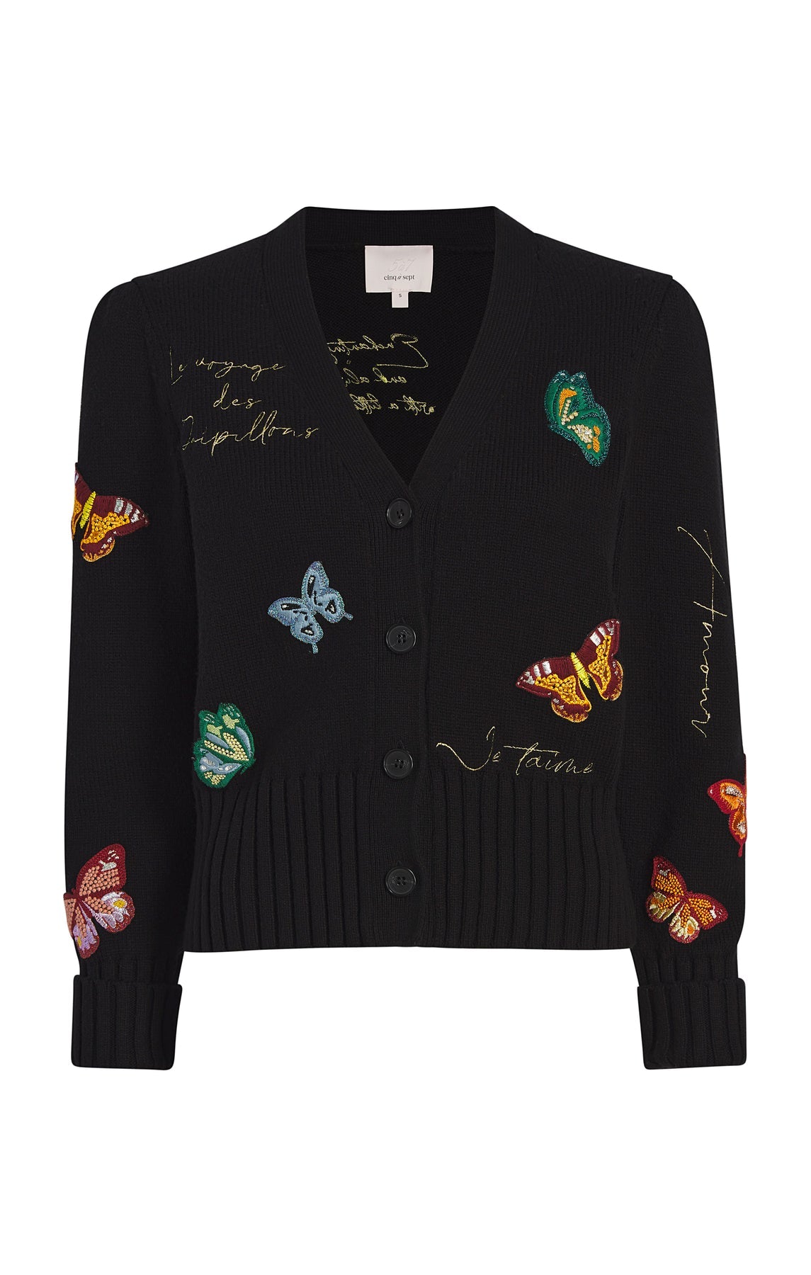 Cinq à Sept Butterfly Embellished Morgan Cardigan - Black | Garmentory