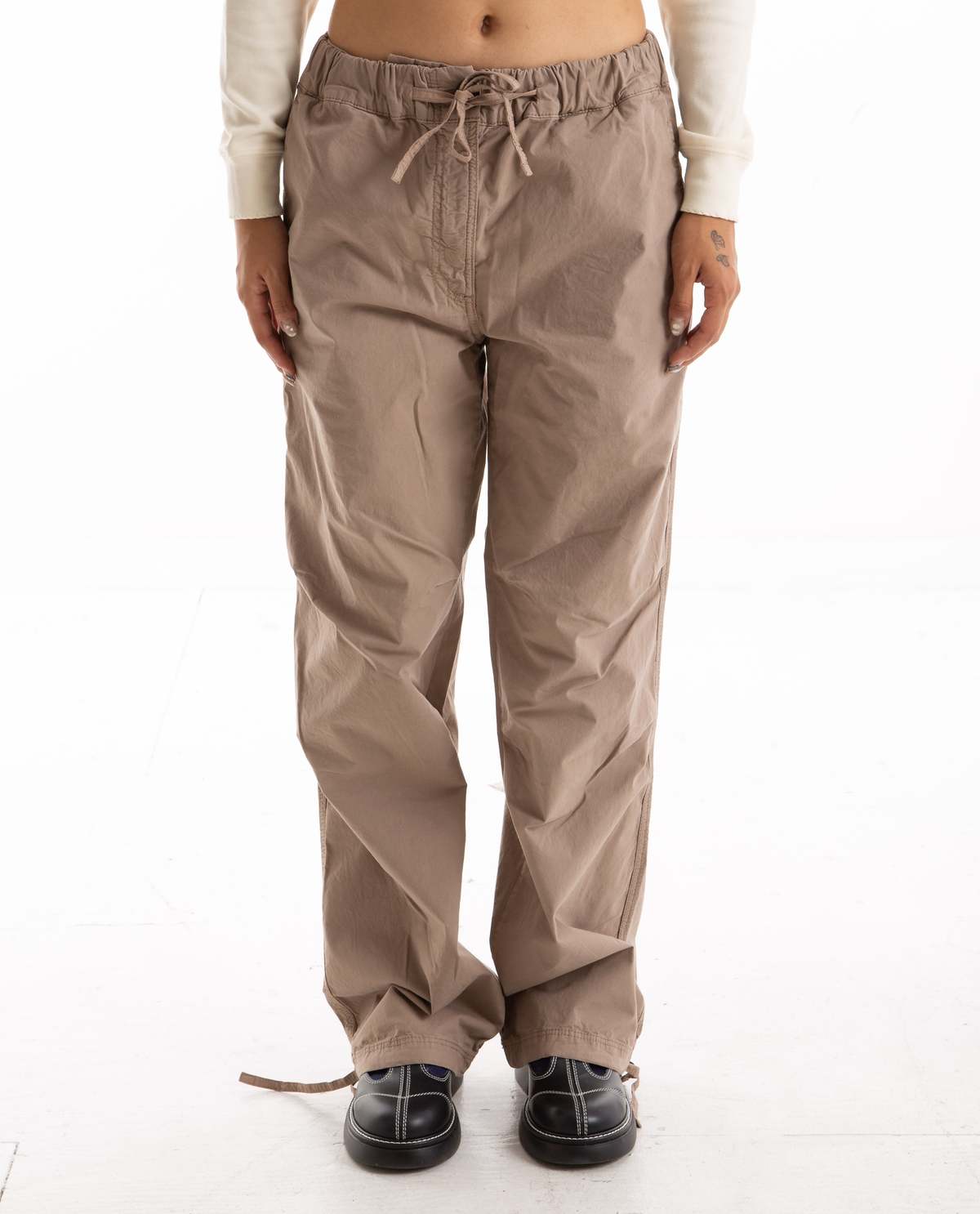 Ganni Washed Cotton Canvas Draw String Pants - TAN | Garmentory
