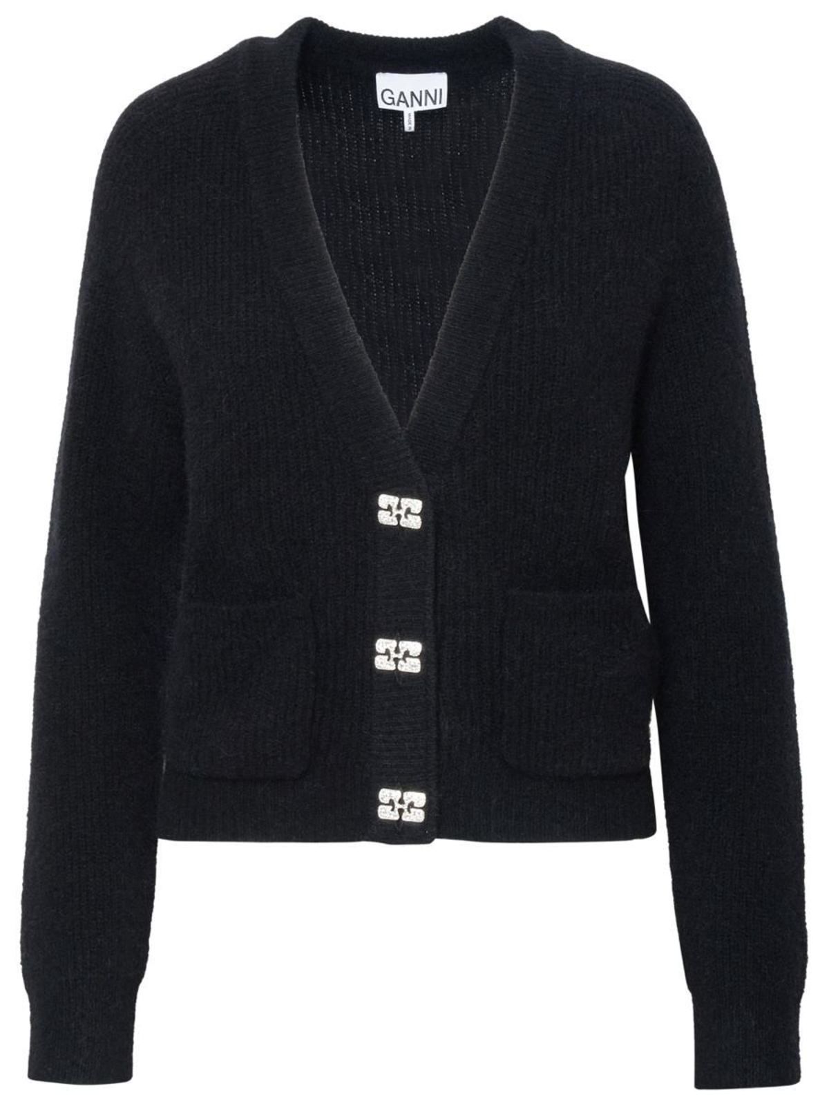 Ganni JEWEL BUTTON CARDIGAN - Black | Garmentory