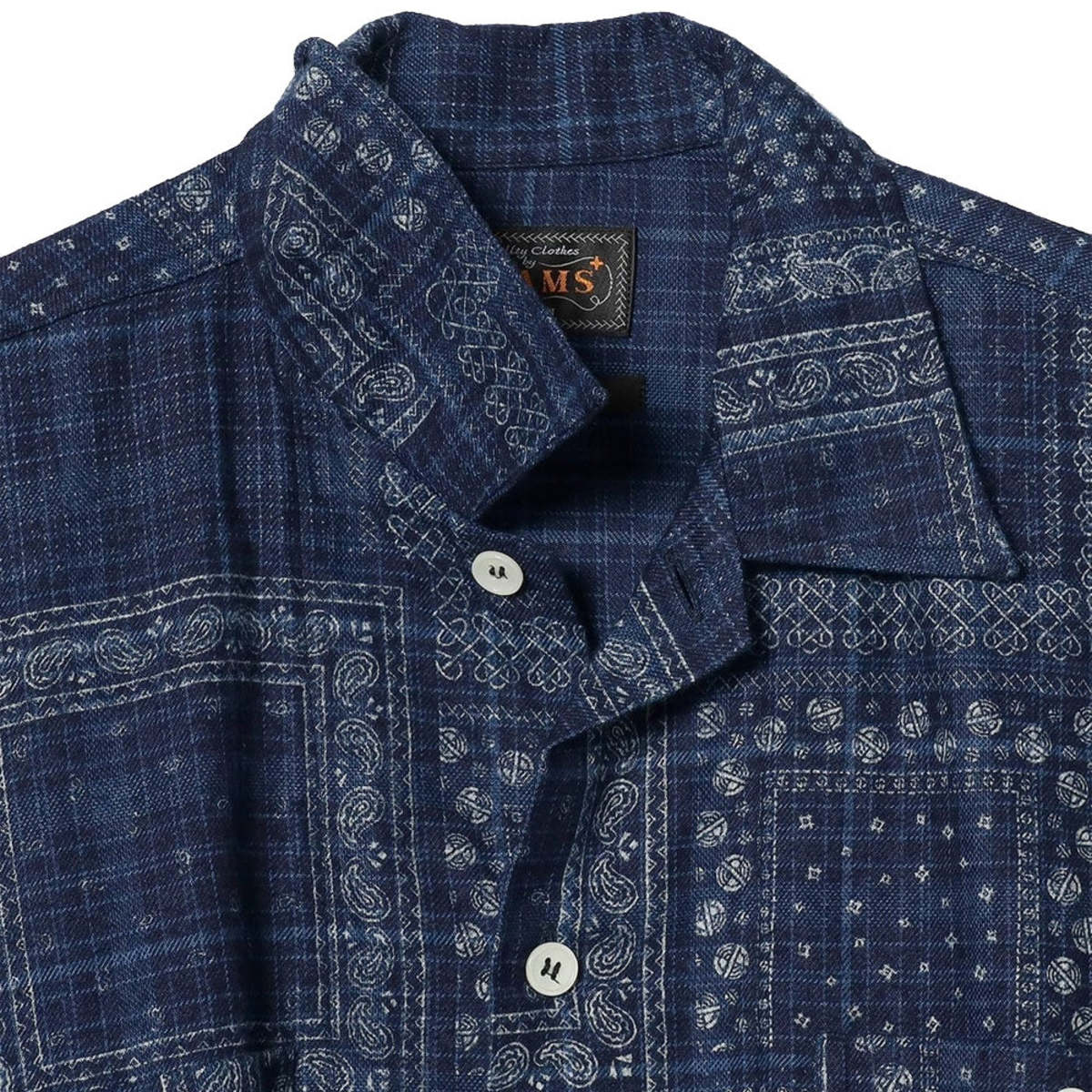 Beams Plus Discharge Print Open Collar Shirt - Indigo | Garmentory