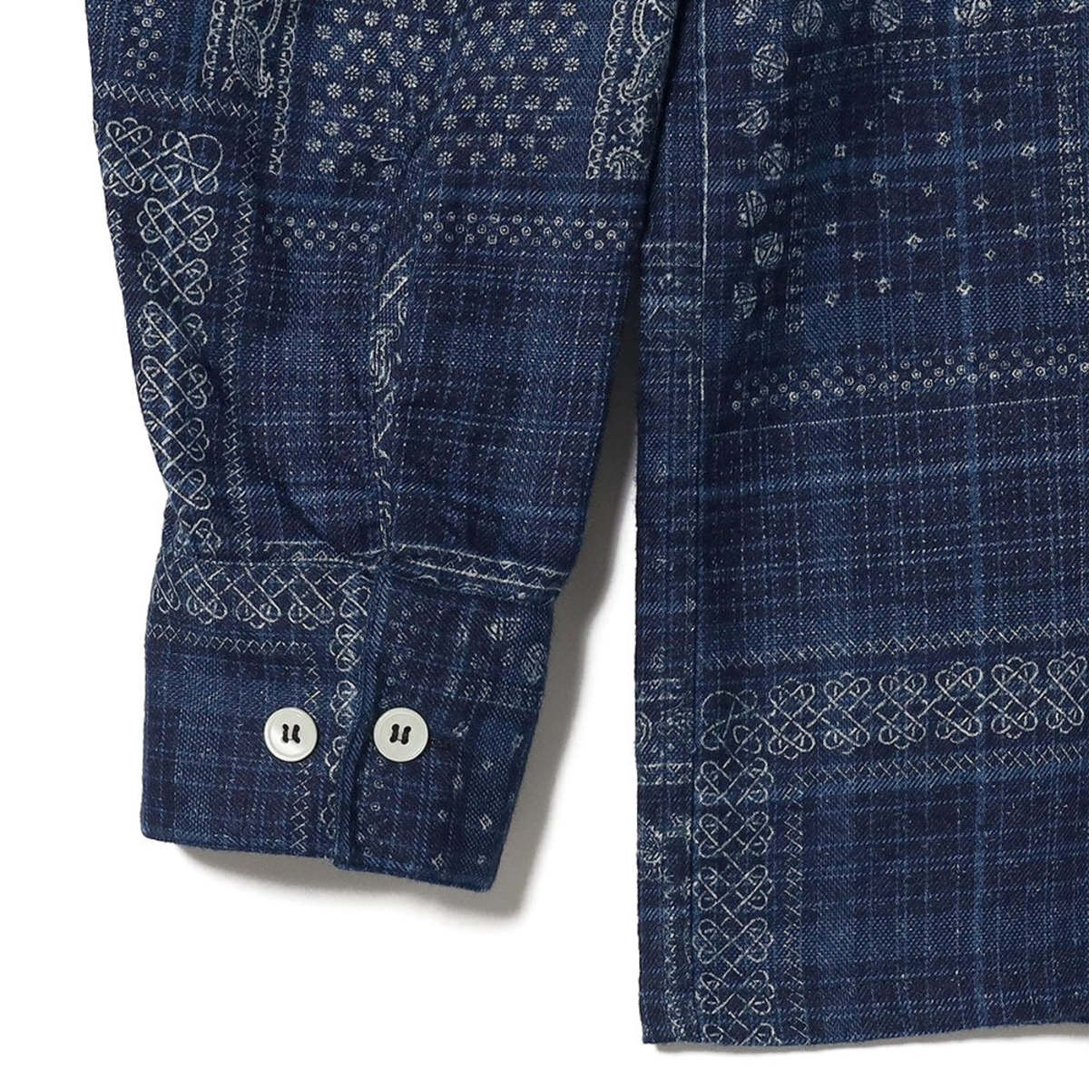 Beams Plus Discharge Print Open Collar Shirt - Indigo | Garmentory