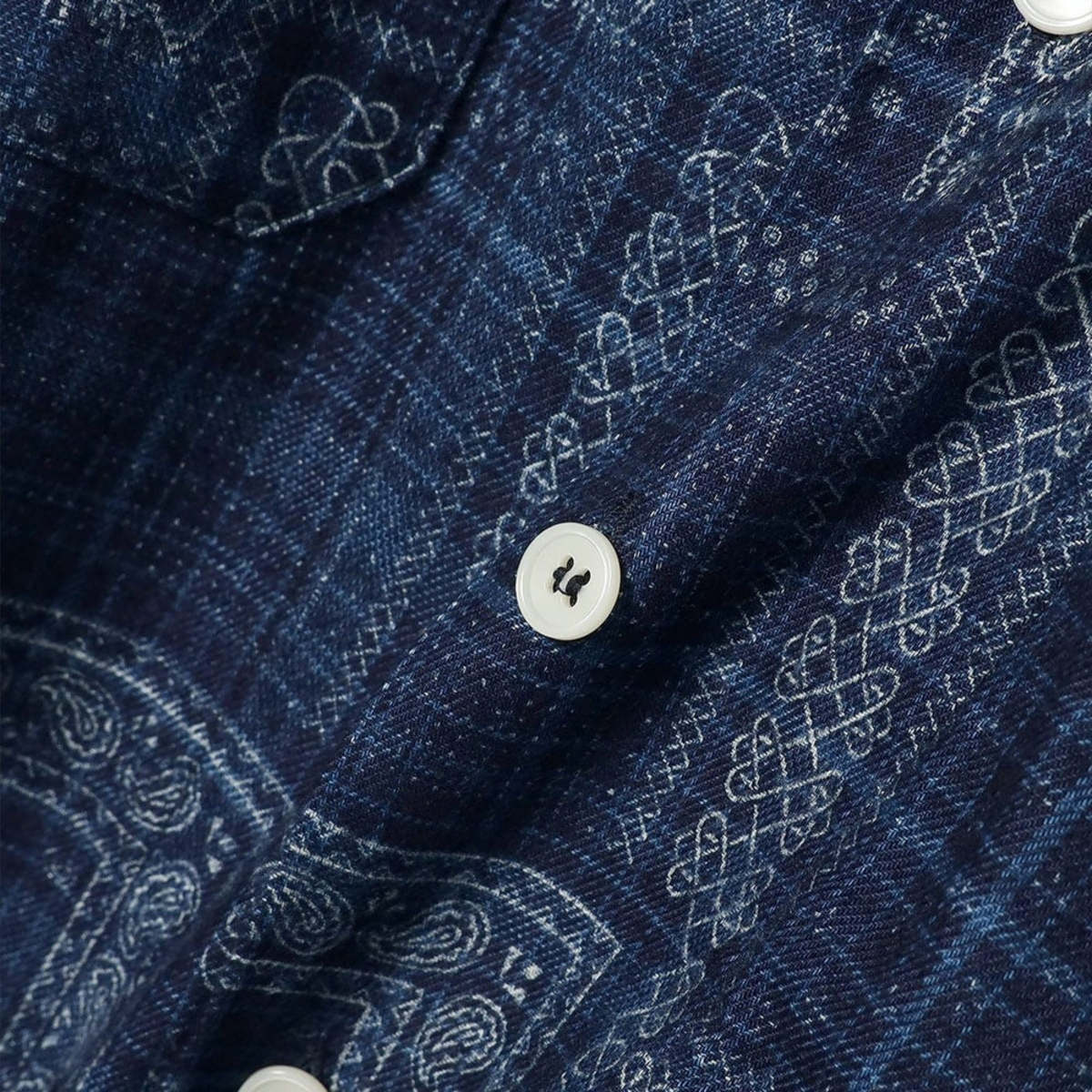 Beams Plus Discharge Print Open Collar Shirt - Indigo | Garmentory