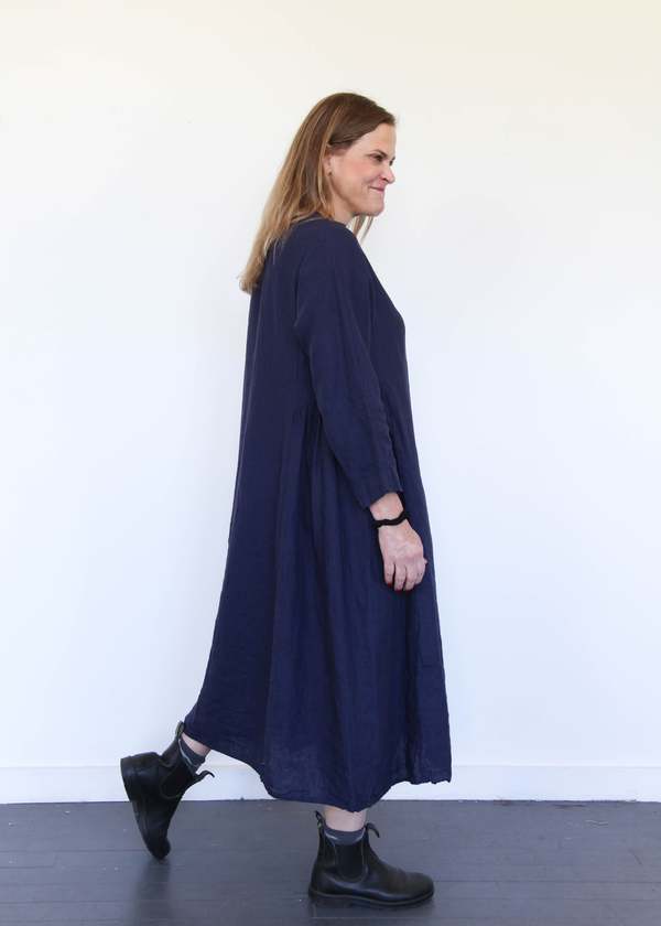ICHI ANTIQUITES Linen Dress - Indigo | Garmentory