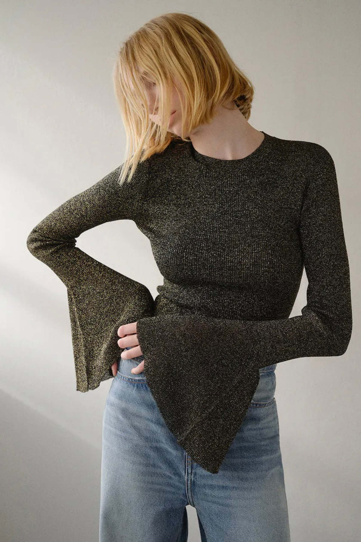 Frame Godet Lurex Top - Black | Garmentory