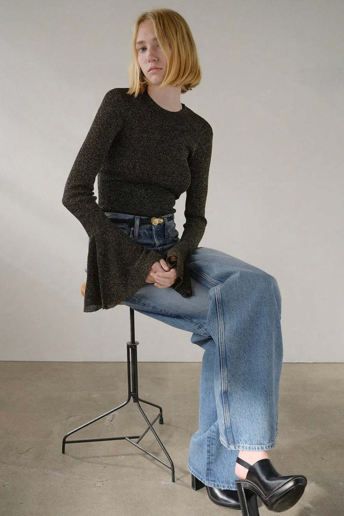 Frame Godet Lurex Top - Black | Garmentory