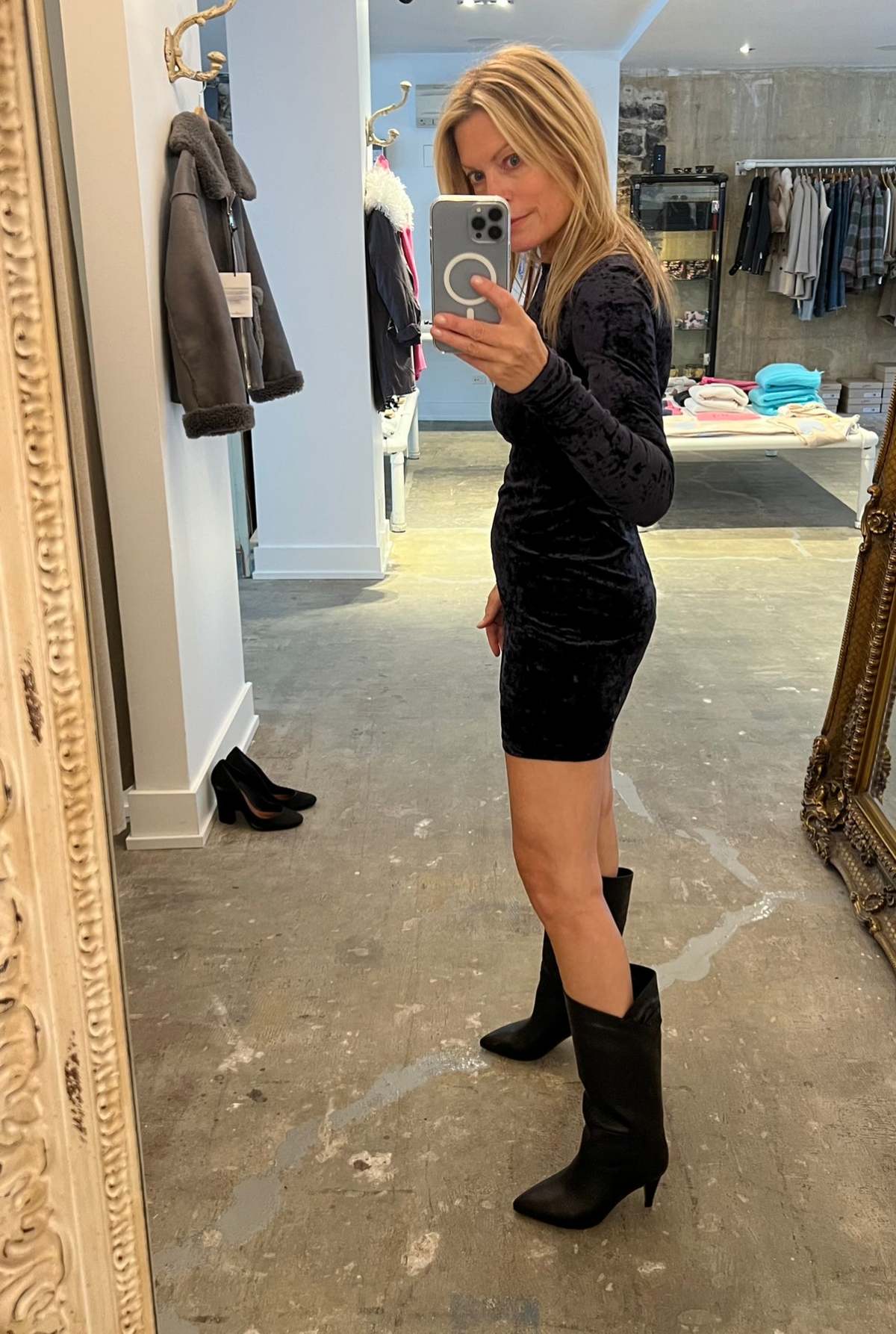 FRAME Denim Velvet Long Sleeve Mini Dress | Garmentory