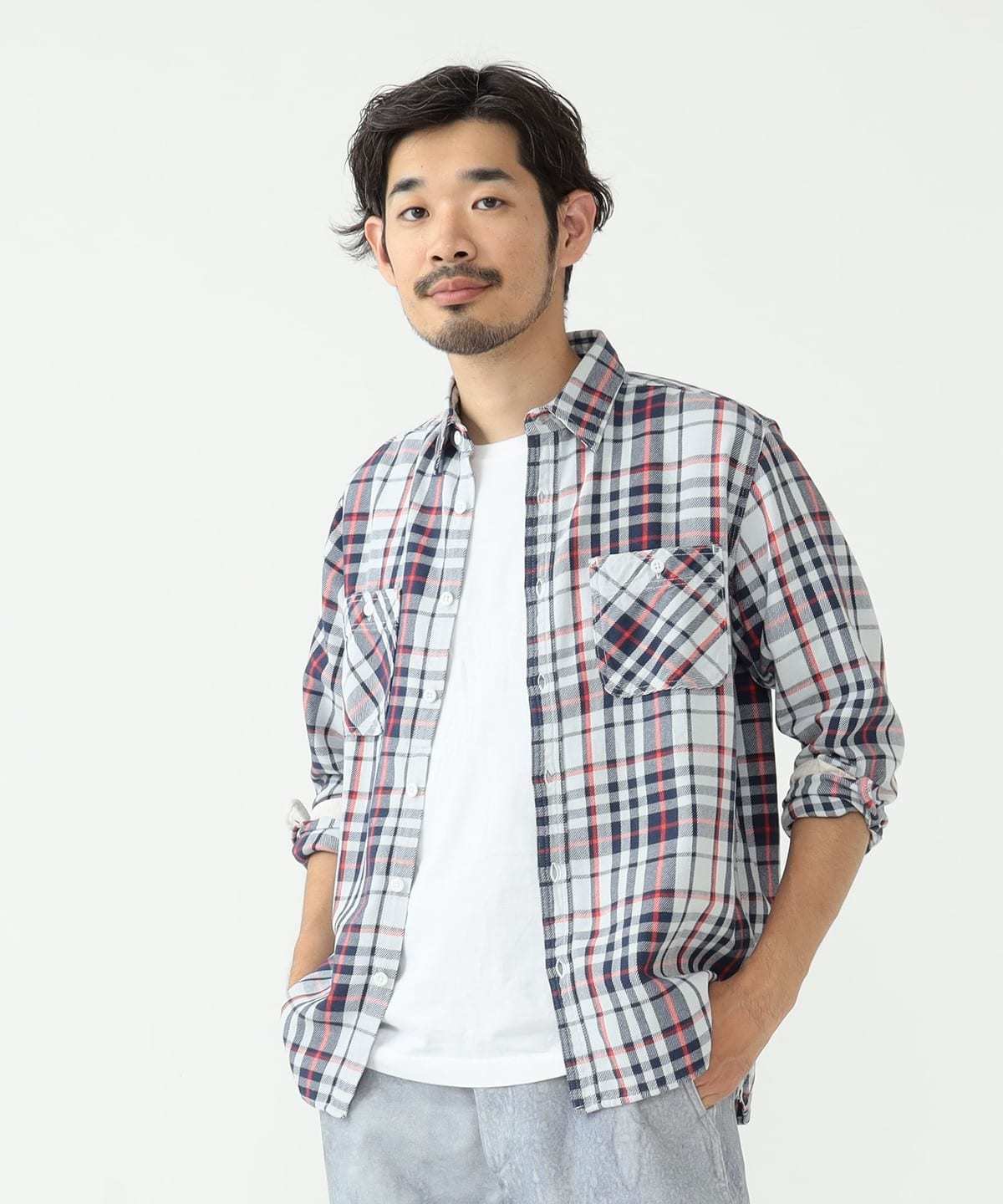 Beams Plus fade check work shirt - Navy | Garmentory
