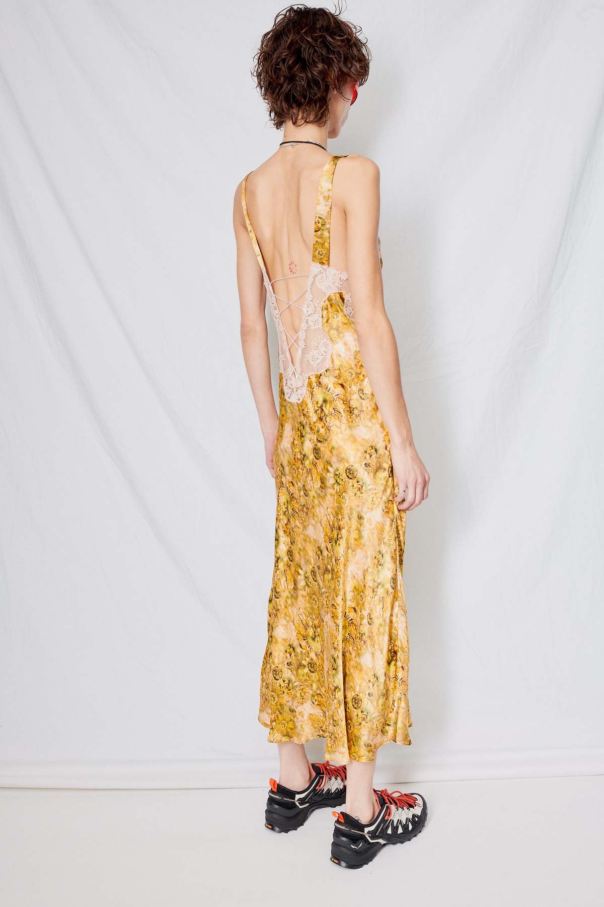 Collina Strada Biodegradable Hiss Dress - Brown Satin Floral | Garmentory