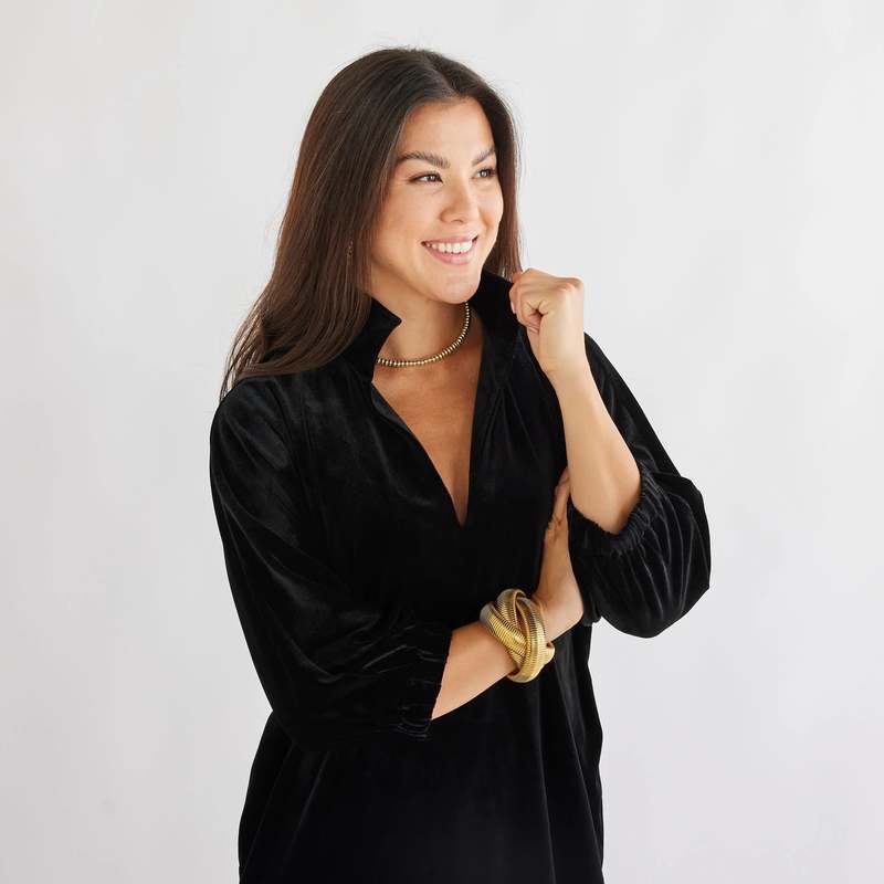 Caryn Lawn Betsy Collar Velvet Dress - Black | Garmentory