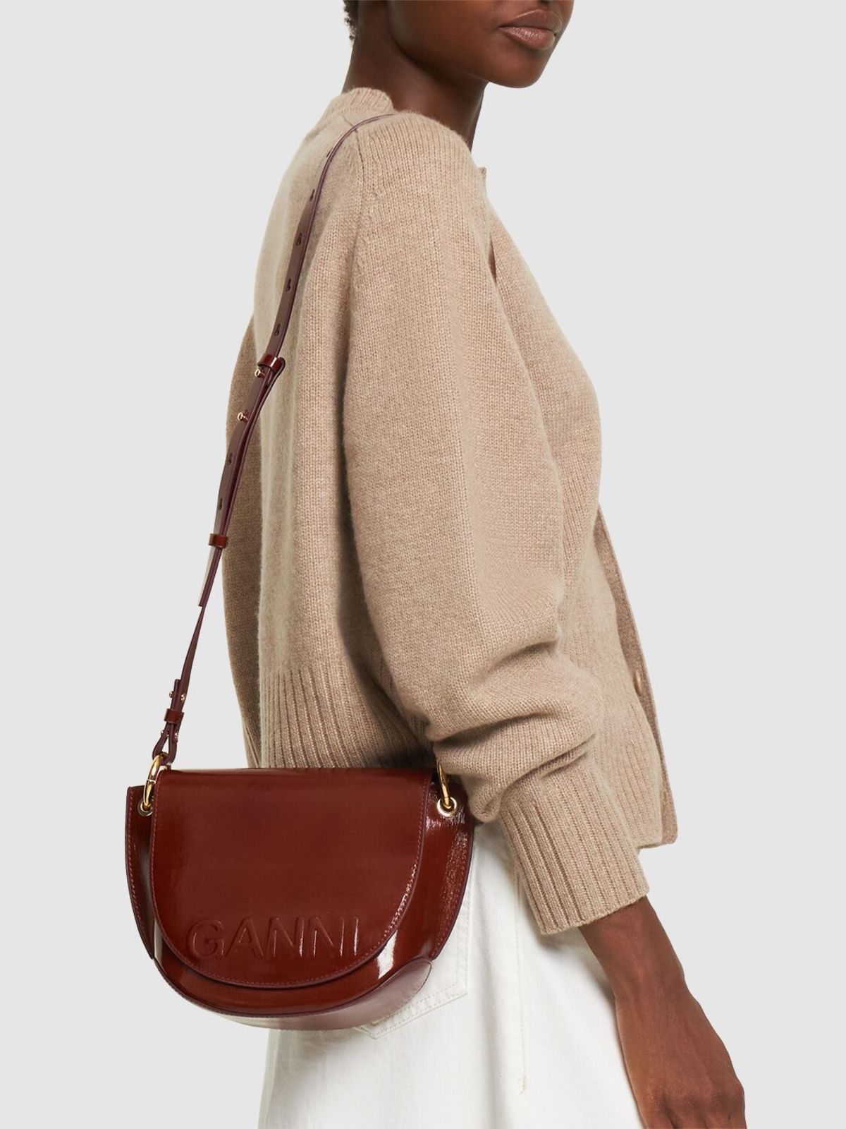 Ganni Banner Saddle Top Handle Bag - Caramel Cafe | Garmentory