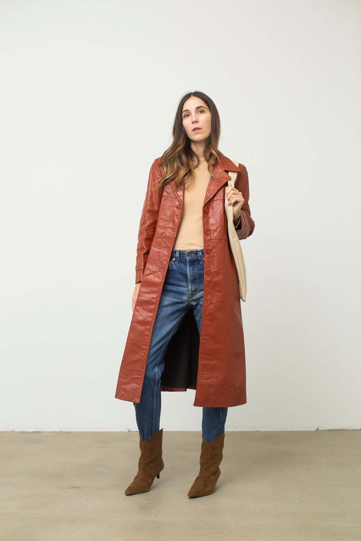 Brick Red Leather Trench | Garmentory