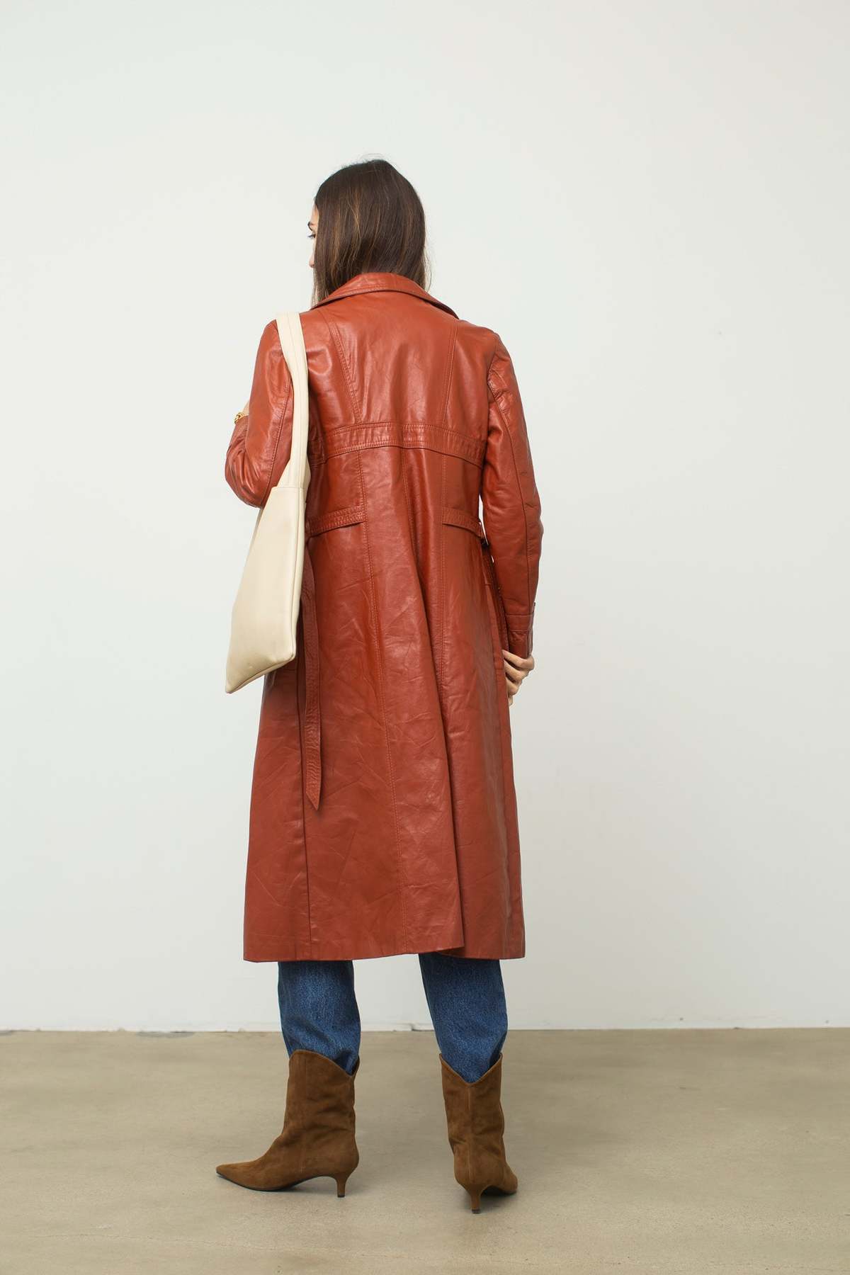 Brick Red Leather Trench | Garmentory