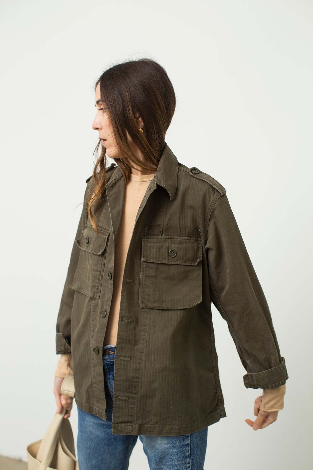 Herringbone Military Button-Up | Garmentory