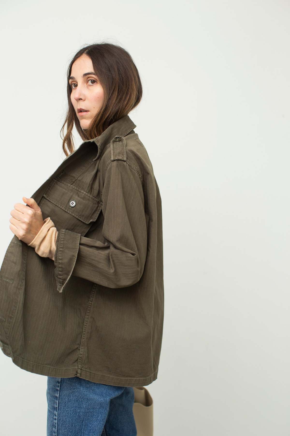 Herringbone Military Button-Up | Garmentory