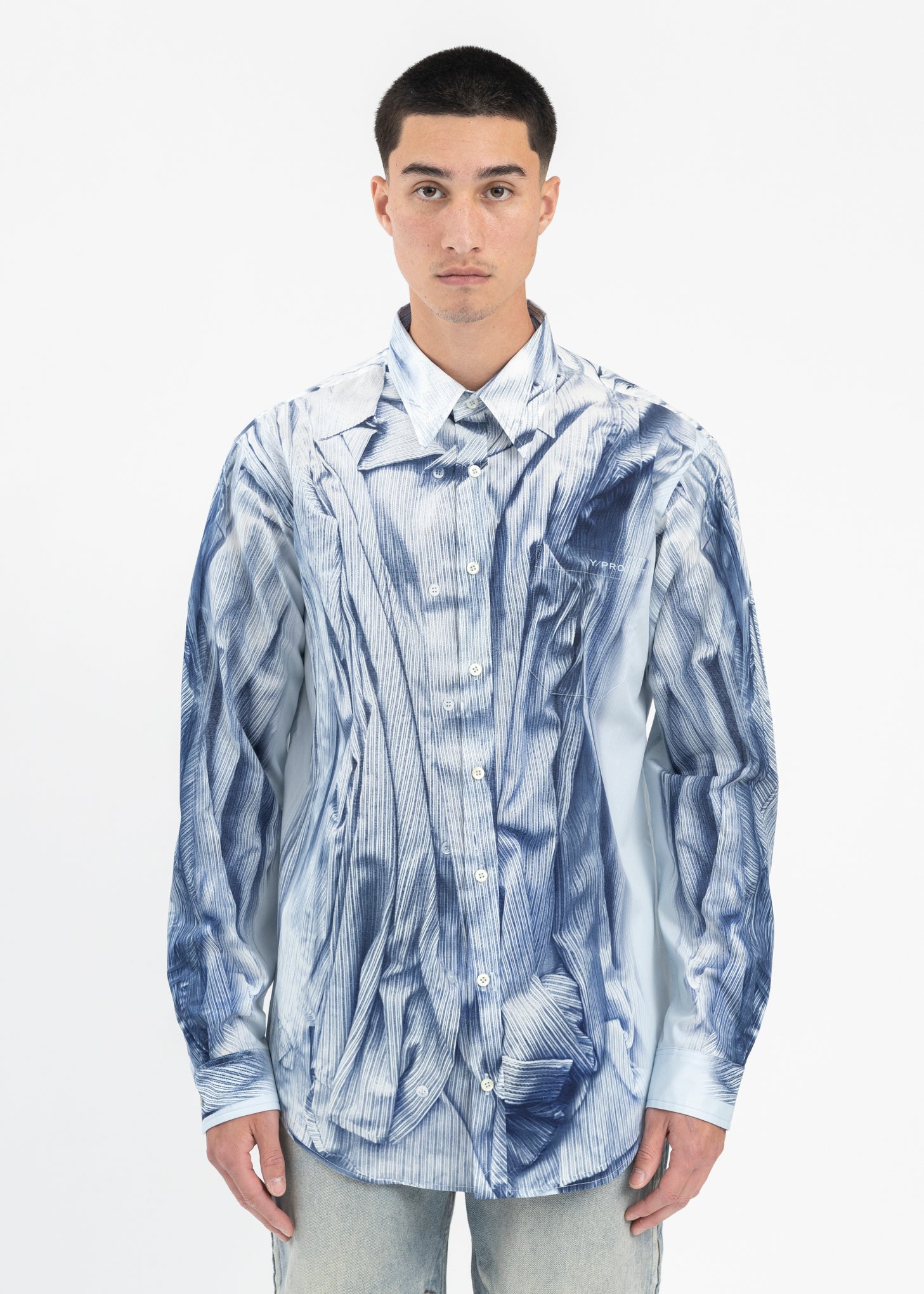 Y/project Compact Print Shirt - Light Blue Multi | Garmentory
