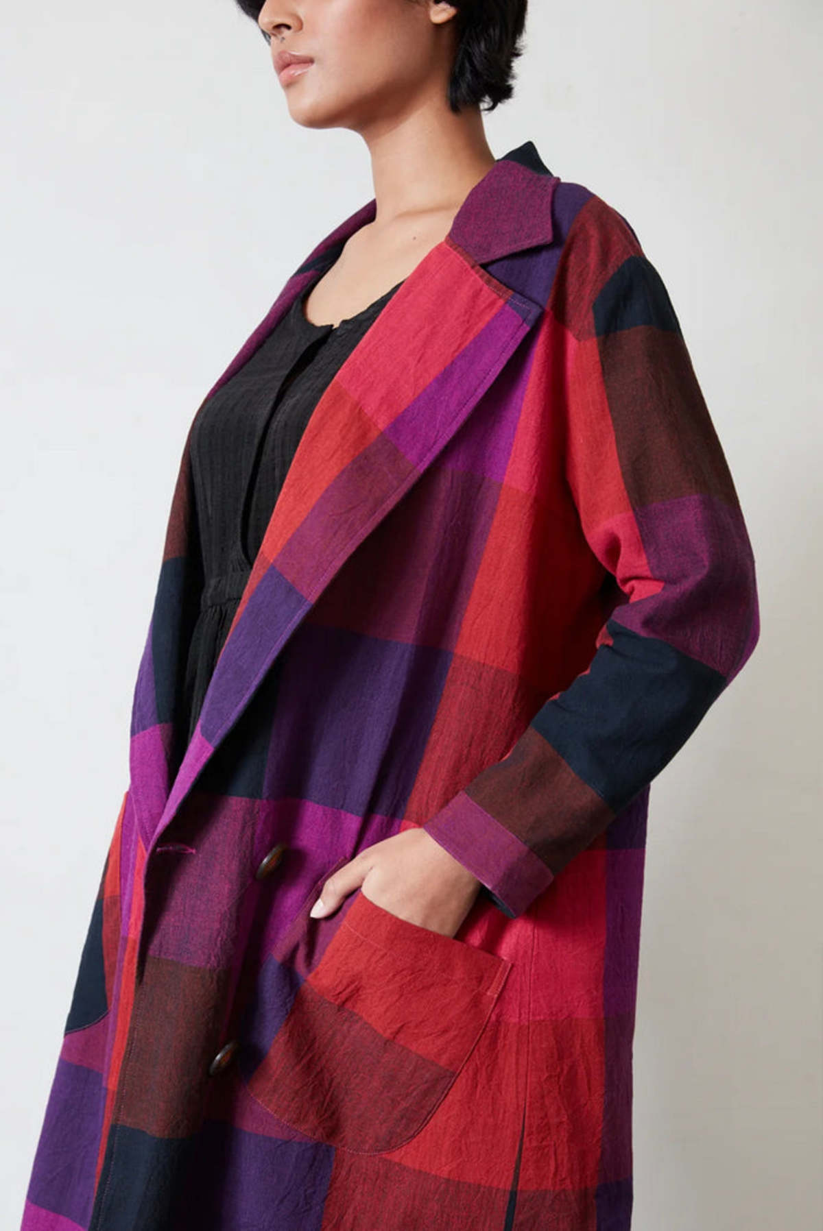 Rujuta Sheth Barney Trench Jacket - Kinetic Chex | Garmentory