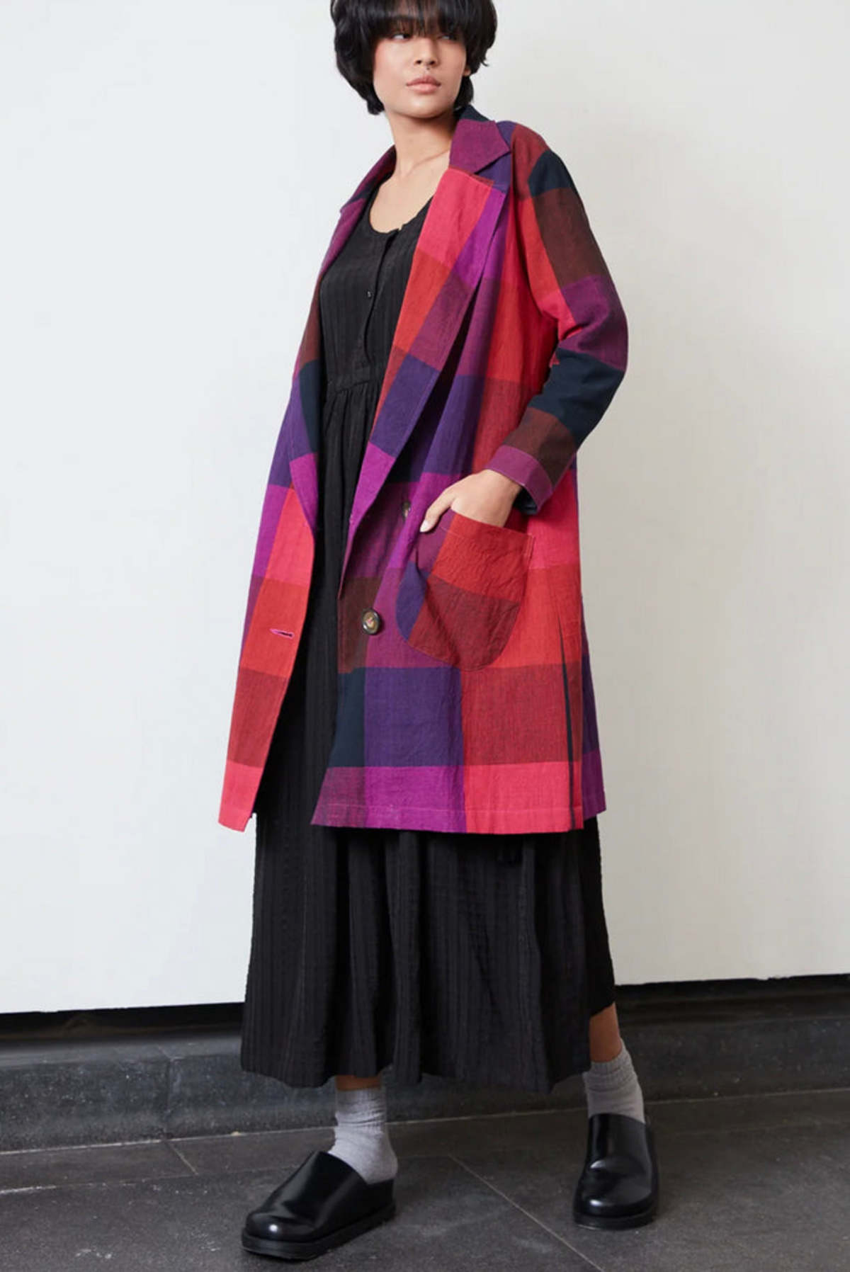 Rujuta Sheth Barney Trench Jacket - Kinetic Chex | Garmentory