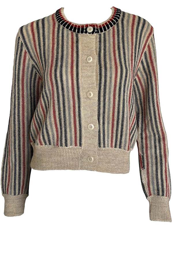 The Great. The Tiny Cardigan - Cream Ticking Stripe | Garmentory