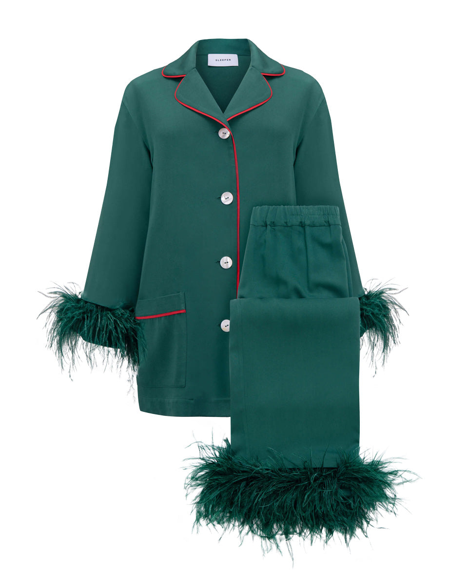 Sleeper Party Pajama Set with Detachable Feathers - Green | Garmentory