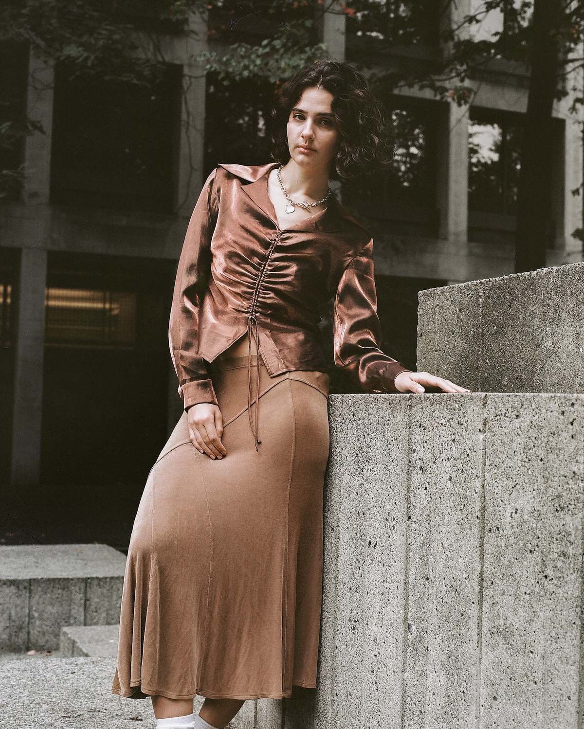 Flowy Midi Skirt Brown Garmentory