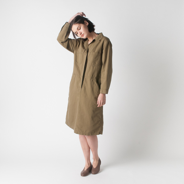 MHL Cotton Linen Drill Overall Dress in Tobacco | Garmentory