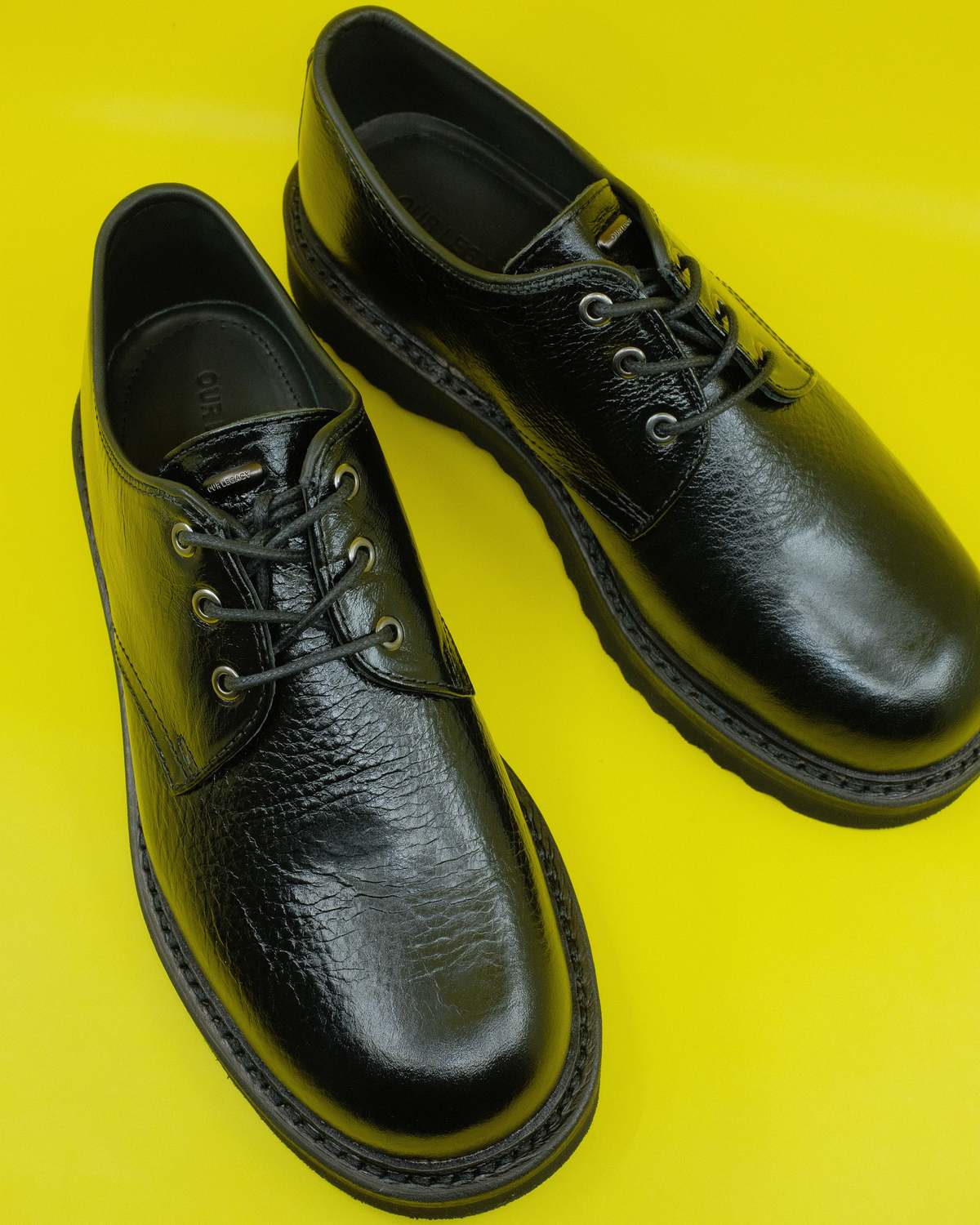 Black Cracked Patent Leather Trampler Shoe | Garmentory