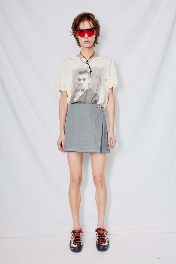 Vintage Railroad Stripe Denim Mini Skirt - Railroad Stripe | Garmentory